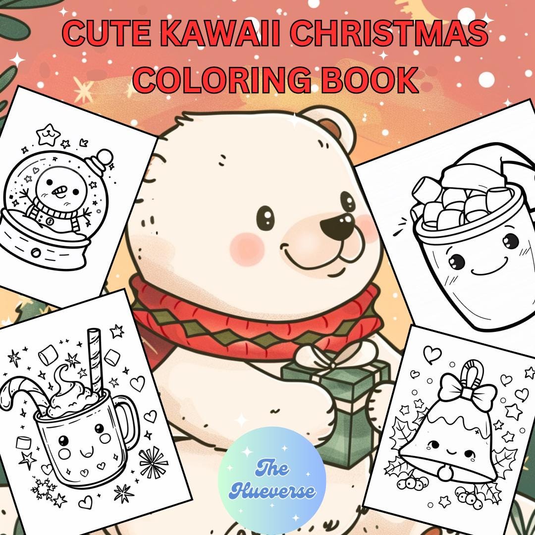 Christmas Coloring Pages, 40 Cute Kawaii Christmas Coloring Book ...