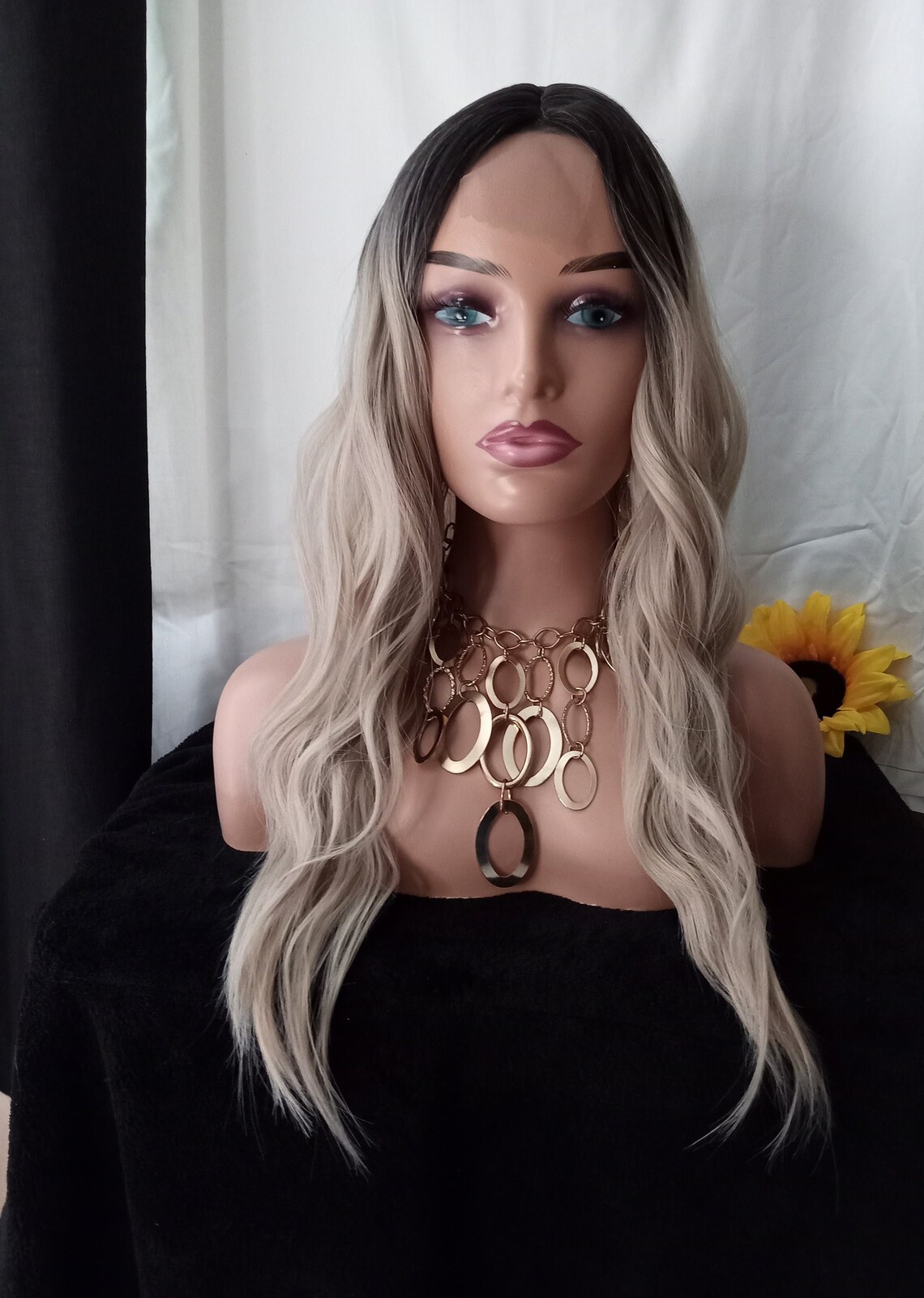 Holiday Sale Lace Front Middle Part Wig Ombre Mixed Ash Blonde Long 24 ...