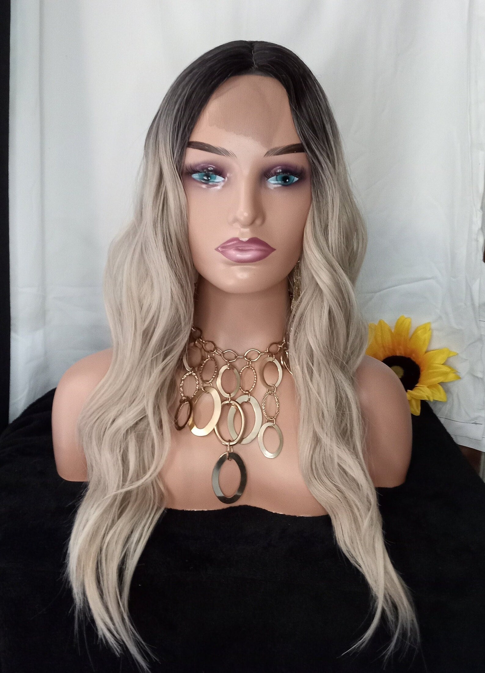 Holiday Sale Lace Front Middle Part Wig Ombre Mixed Ash Blonde Long 24 ...