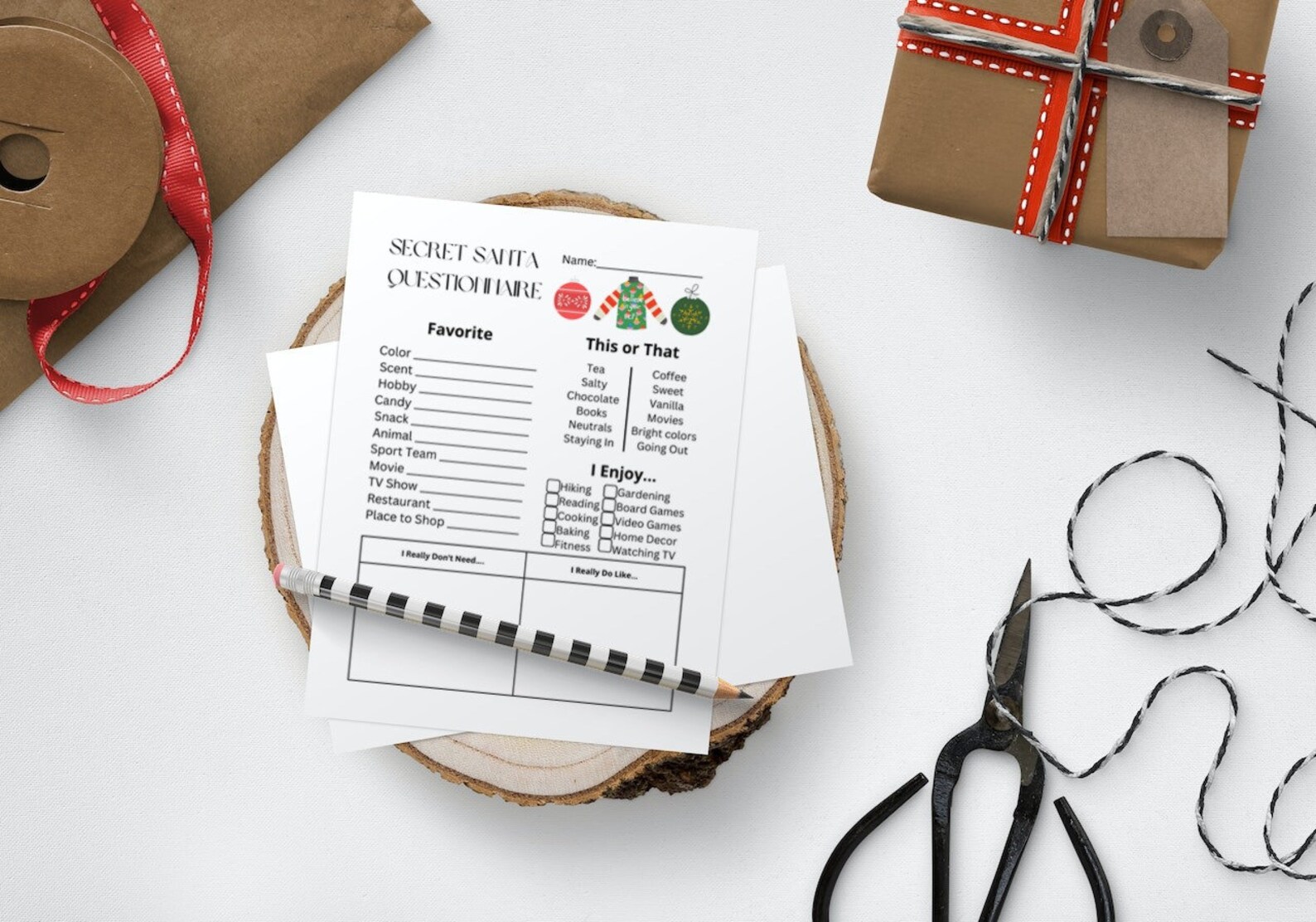Secret Santa Questionnaire Printable Wish List Christmas Gift Idea ...