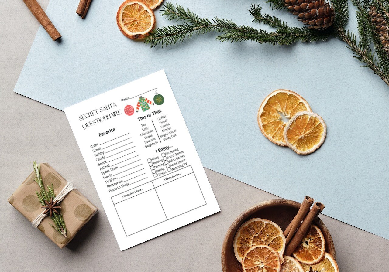 Secret Santa Questionnaire Printable Wish List Christmas Gift Idea ...