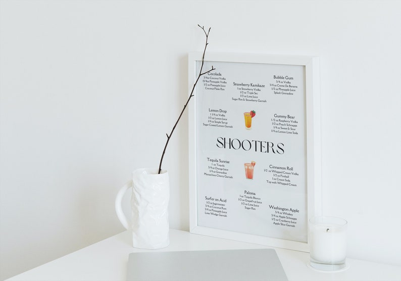 Shooters Recipes, Bar Cart Wall Art, Types of Alcohol Shots Cocktails ...