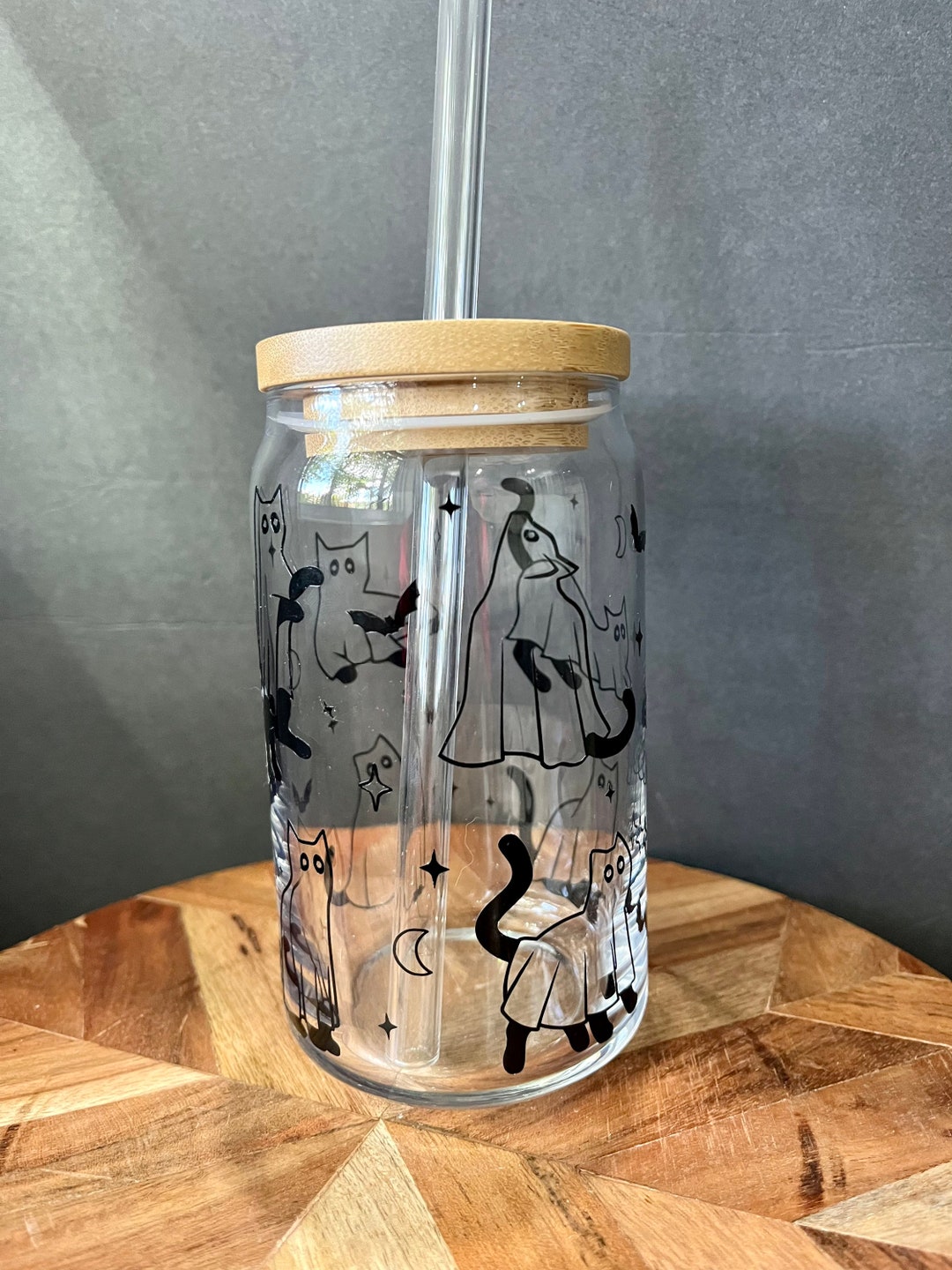 Cat Glass Cup | Cat Ghost Glass | Iced Coffee Glass | Glass With Lid ...