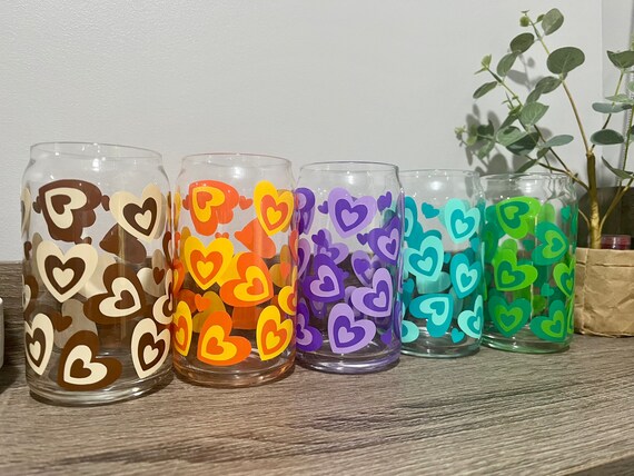 Retro Glass Heart Glass Cup Iced Coffee Retro Glass - Etsy