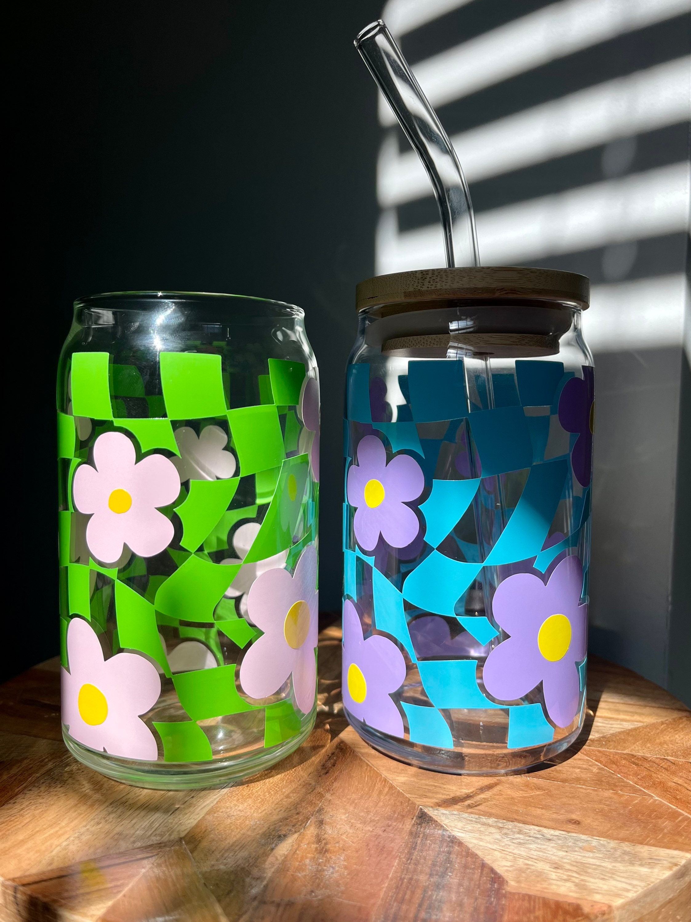 Retro Checkers | Retro Flower | Retro Summer Cup | Iced Coffee Glass ...