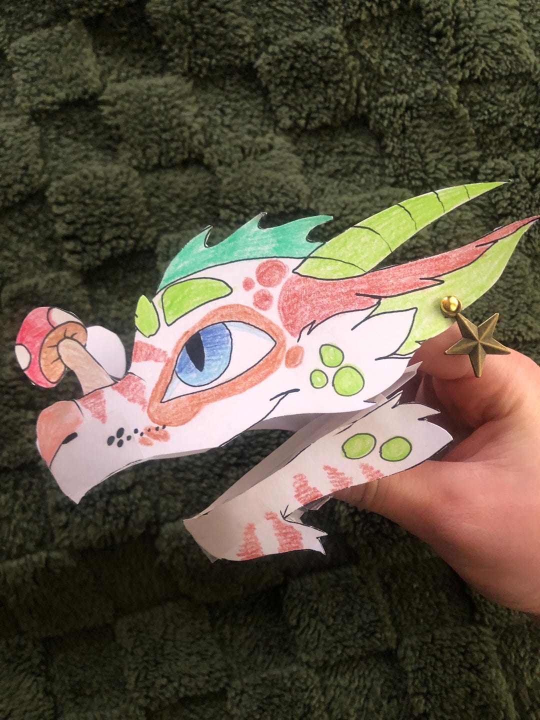 Mushroom Mini Paper Dragon Puppet Cute Baby Fantasy Creature With Charm ...