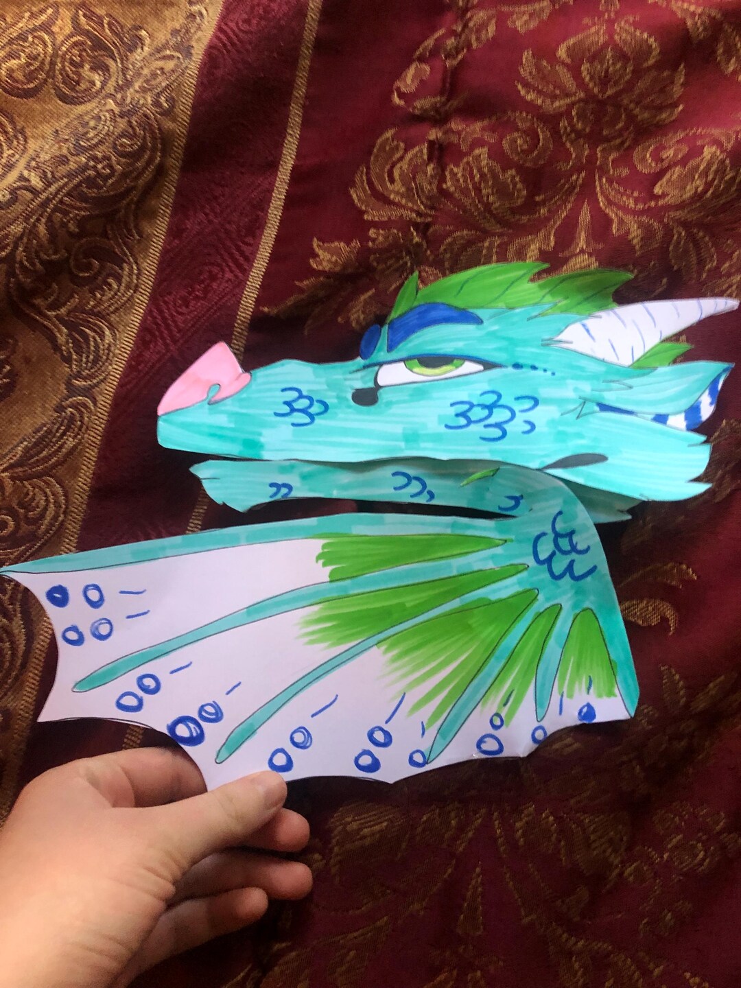 Blue One Sided Finger Puppet Paper Dragon With Wing - Etsy