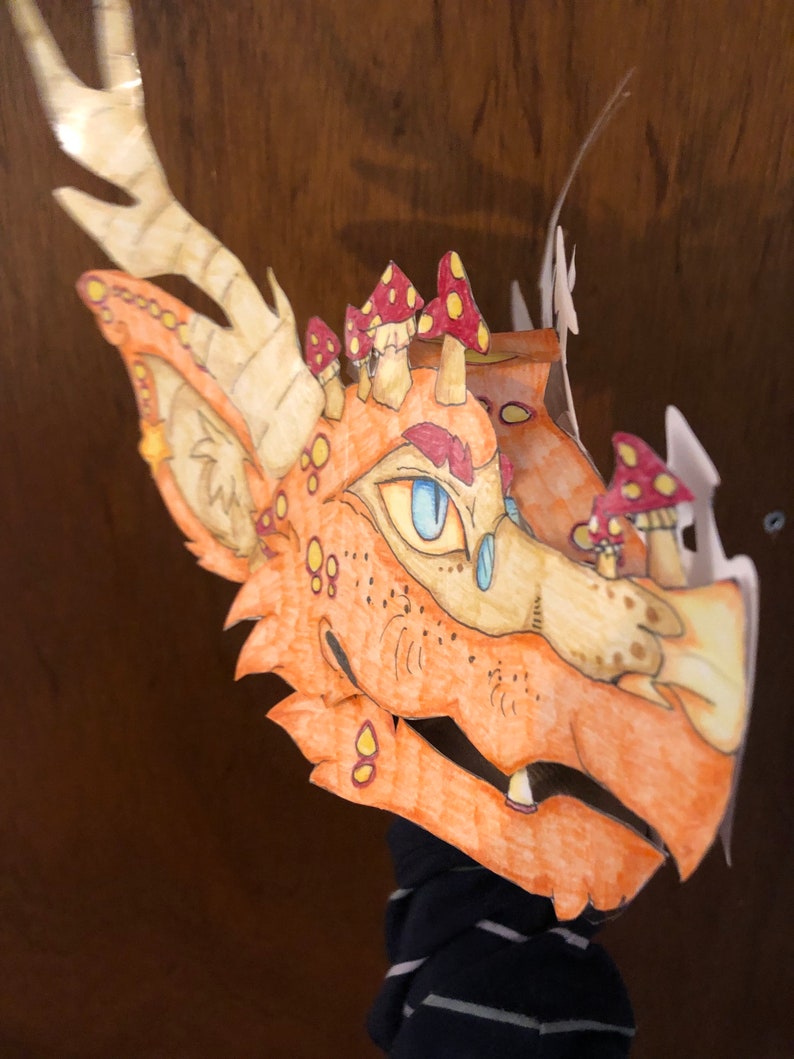Paper Dragon Hand Puppet Handmade Art Folkdoll Deer Mushroom Dragon - Etsy