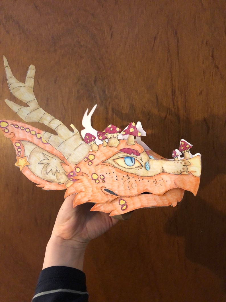 Paper Dragon Hand Puppet Handmade Art Folkdoll Deer Mushroom Dragon - Etsy