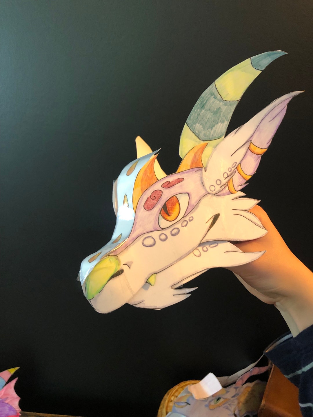 Premade Paper Dragon Puppet Base Drawing Purple Lavender - Etsy