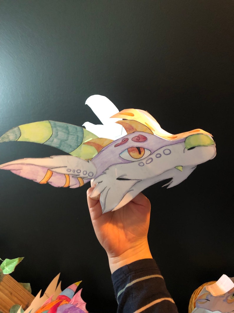 Premade Paper Dragon Puppet Base Drawing Purple Lavender - Etsy