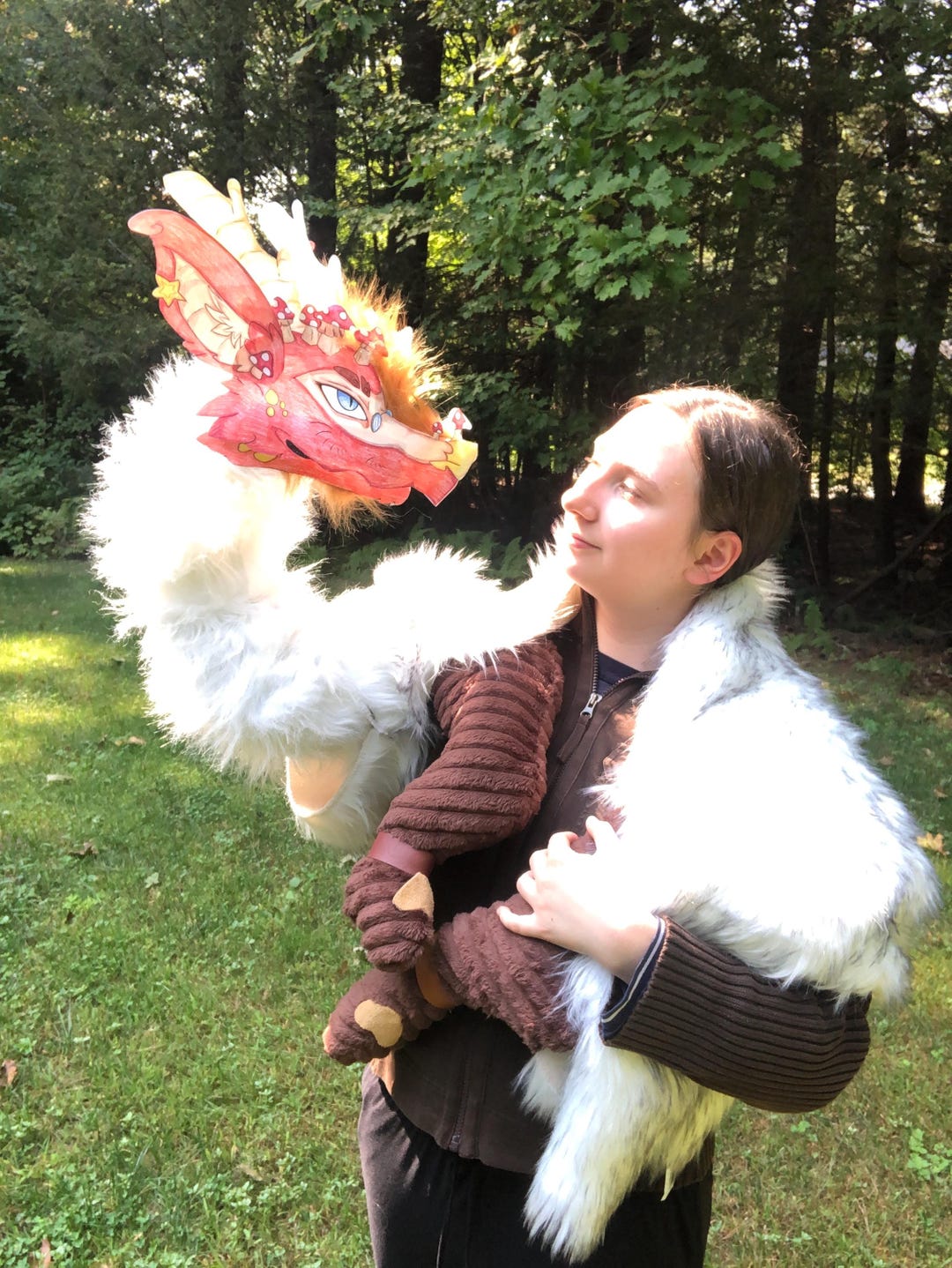 Fungal Dragon Paper Dragon Puppet Head With Faux Fur Folk Art Doll ...