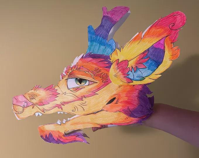 Magic Dragon Paper Dragon Puppet Head YOU PICK - Etsy