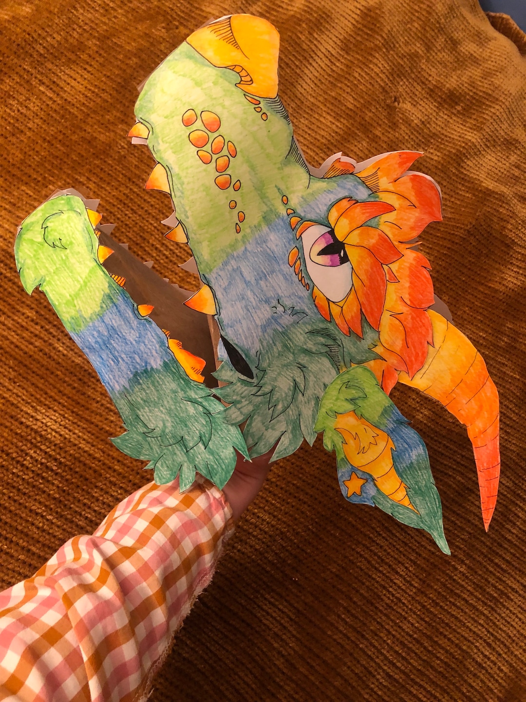 Colorful Original Paper Dragon Hand Puppet Handmade Drawing Blue/green ...