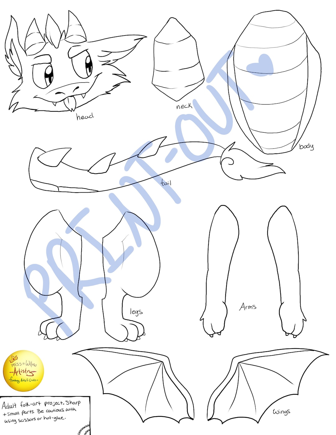 Color Your Own Printable Paper Dragon Art Doll Template Base Starter ...