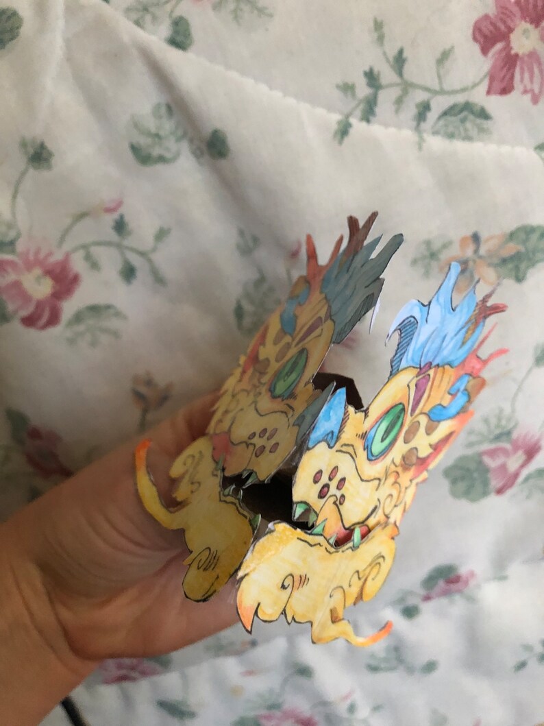 Colorful Original Paper Dragon Hand Puppet Handmade Drawing Yellow - Etsy