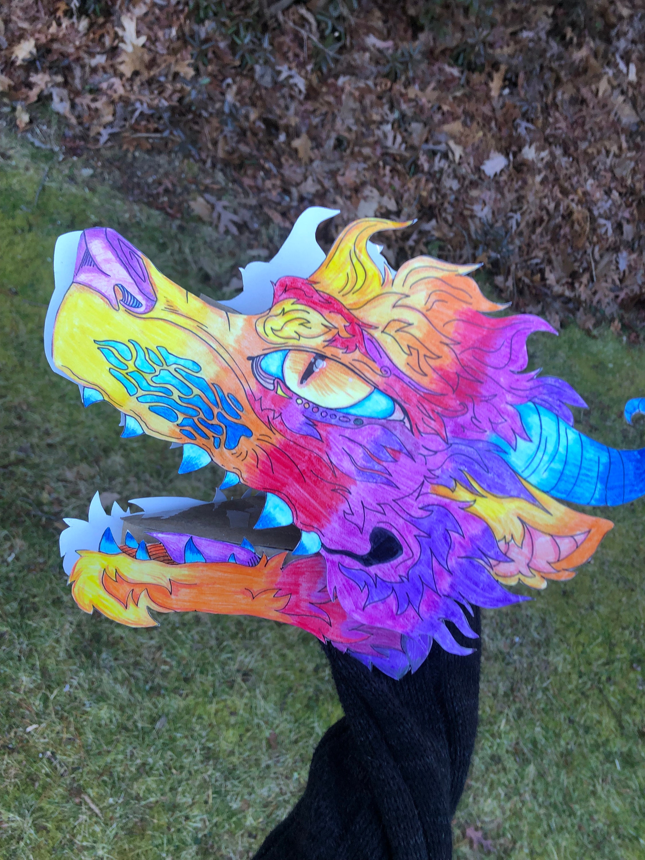 Rainbow Paper Dragon Puppet Handmade Art Etsy