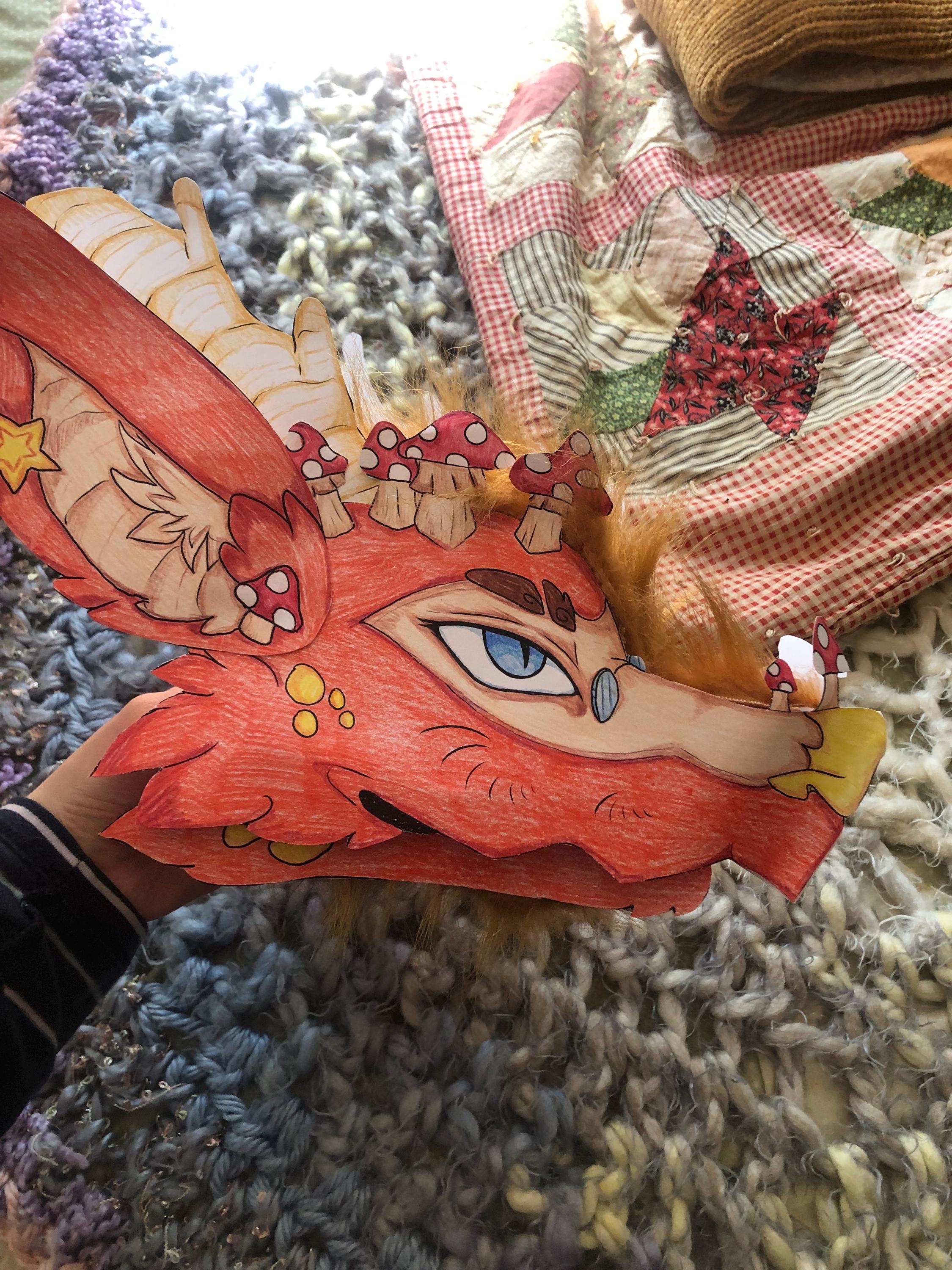 Fungal Dragon Paper Dragon Puppet Head With Faux Fur Folk Art Doll ...