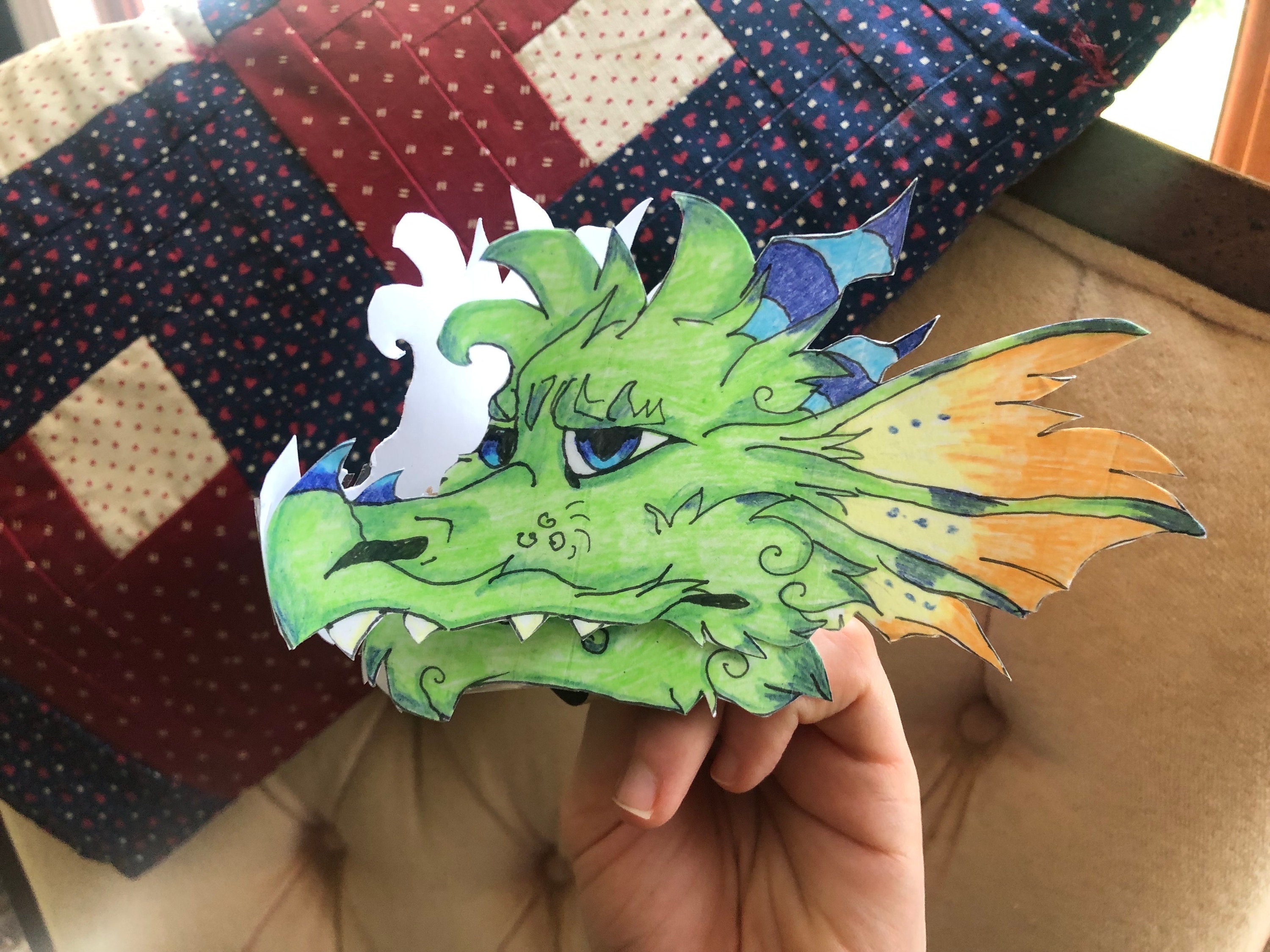 Paper Dragon Hand Puppet Finger Handmade Art Folkdoll Green/blue - Etsy