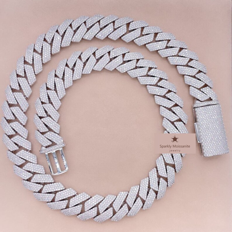 15mm Moissanite Diamond Cuban Link Chain 4 Rows Setting Bling - Etsy