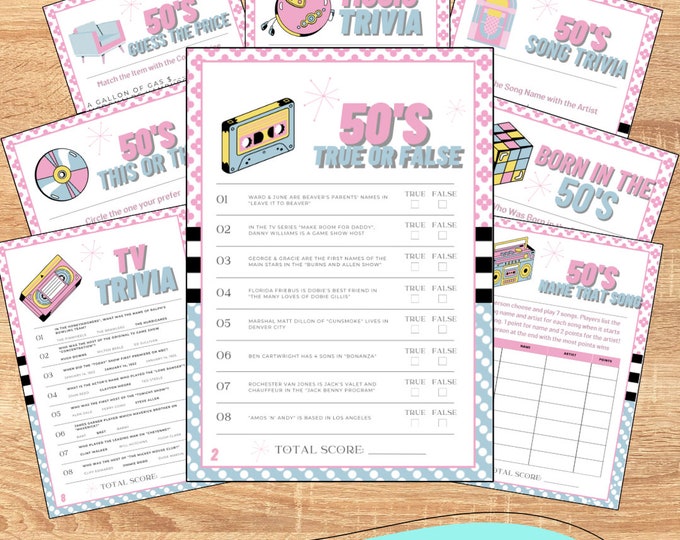 50s Games Bundle Printable, 50s Activities, 50s Party Games, 50s Trivia ...