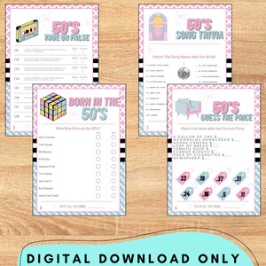 50s Games Bundle Printable, 50s Activities, 50s Party Games, 50s Trivia ...