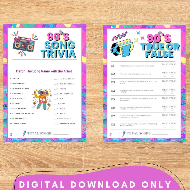 90s Games Bundle Printable, 90s Party Games, 90s Trivia, 90s Activities ...