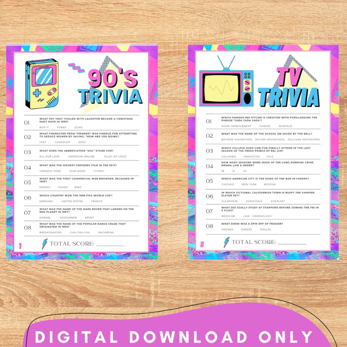 90s Games Bundle Printable, 90s Party Games, 90s Trivia, 90s Activities ...