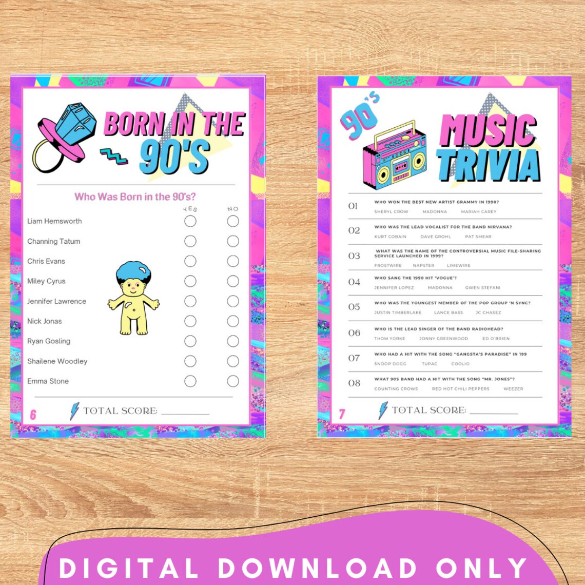 90s Games Bundle Printable, 90s Party Games, 90s Trivia, 90s Activities ...