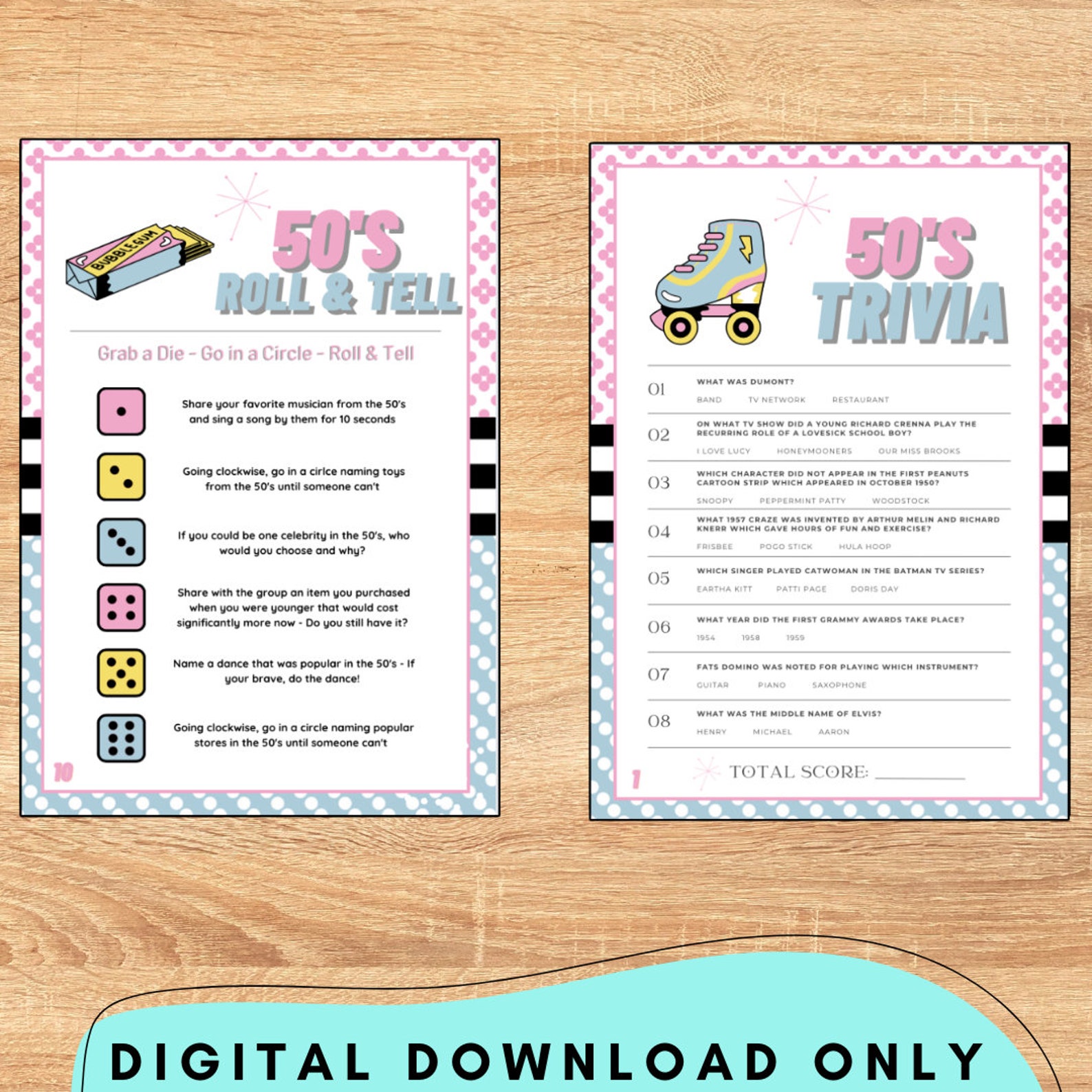 50s Games Bundle Printable, 50s Activities, 50s Party Games, 50s Trivia ...