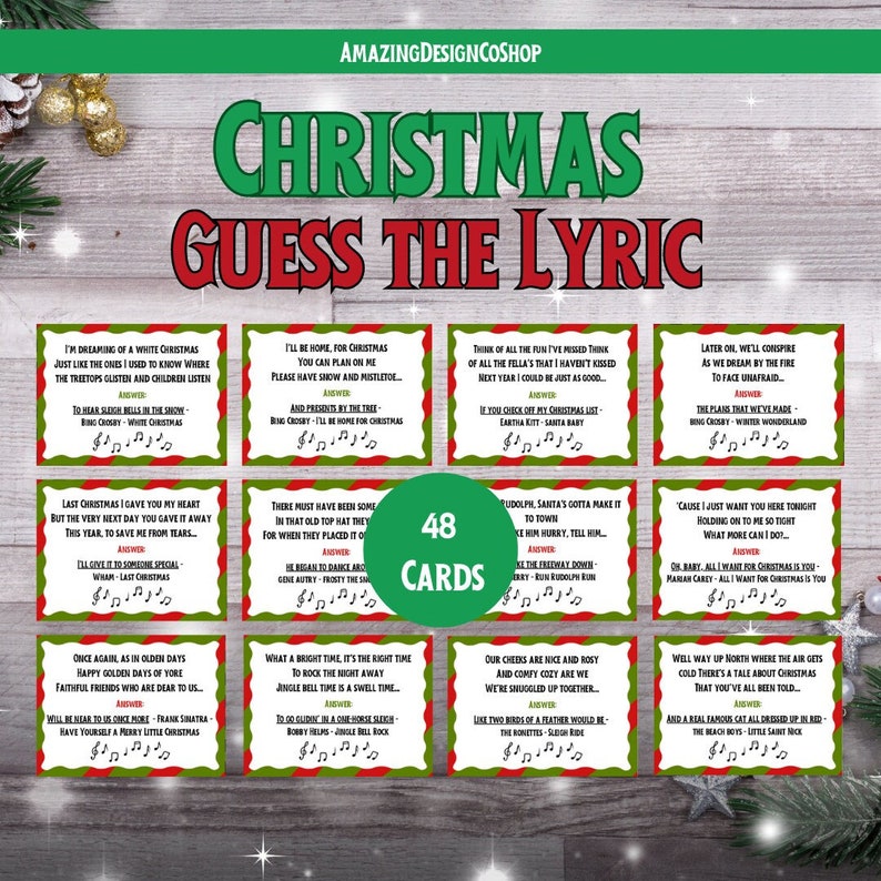 Christmas Carol Finish the Lyric Game, Printable Christmas Game, Finish ...