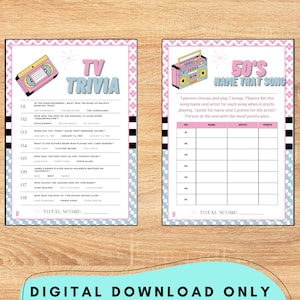 50s Games Bundle Printable, 50s Activities, 50s Party Games, 50s Trivia ...