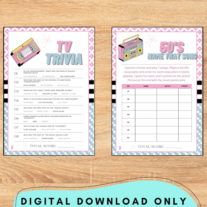 50s Games Bundle Printable, 50s Activities, 50s Party Games, 50s Trivia ...