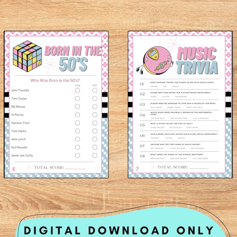 50s Games Bundle Printable, 50s Activities, 50s Party Games, 50s Trivia ...