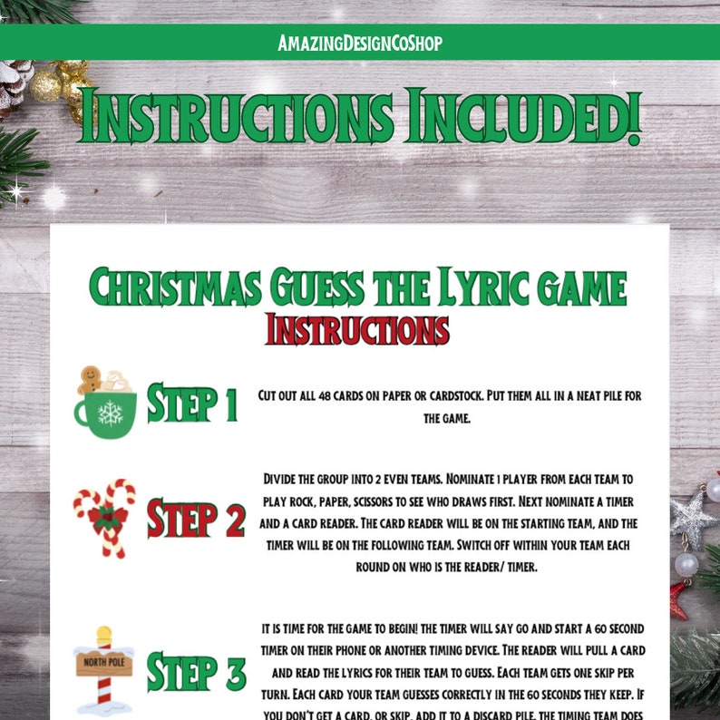 Christmas Carol Finish the Lyric Game, Printable Christmas Game, Finish ...