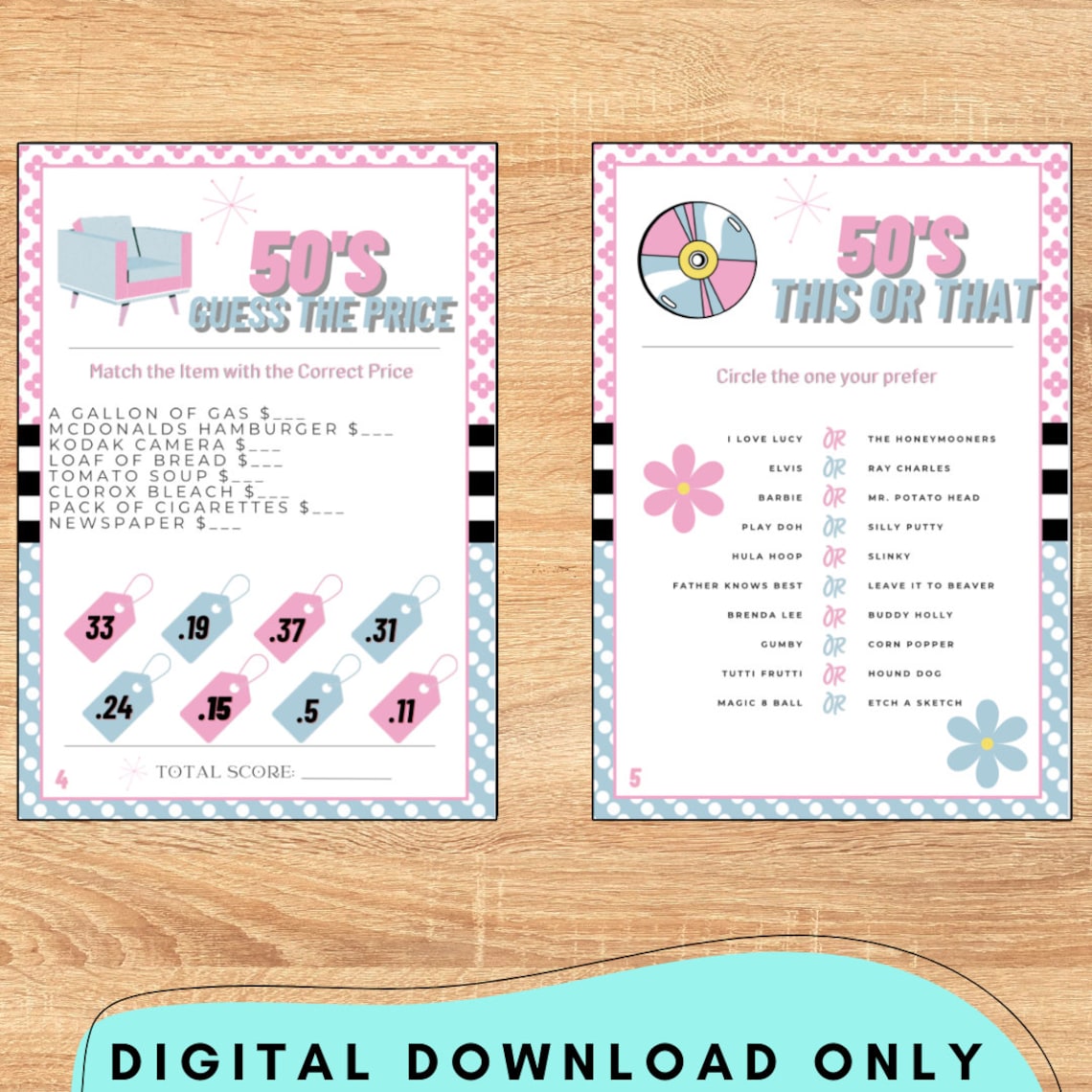 50s Games Bundle Printable, 50s Activities, 50s Party Games, 50s Trivia ...