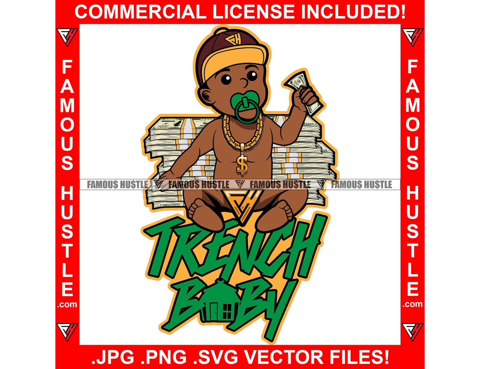 Trench Baby Holding Money Stack Chain Necklace Boy Pacifier Cash Rich ...