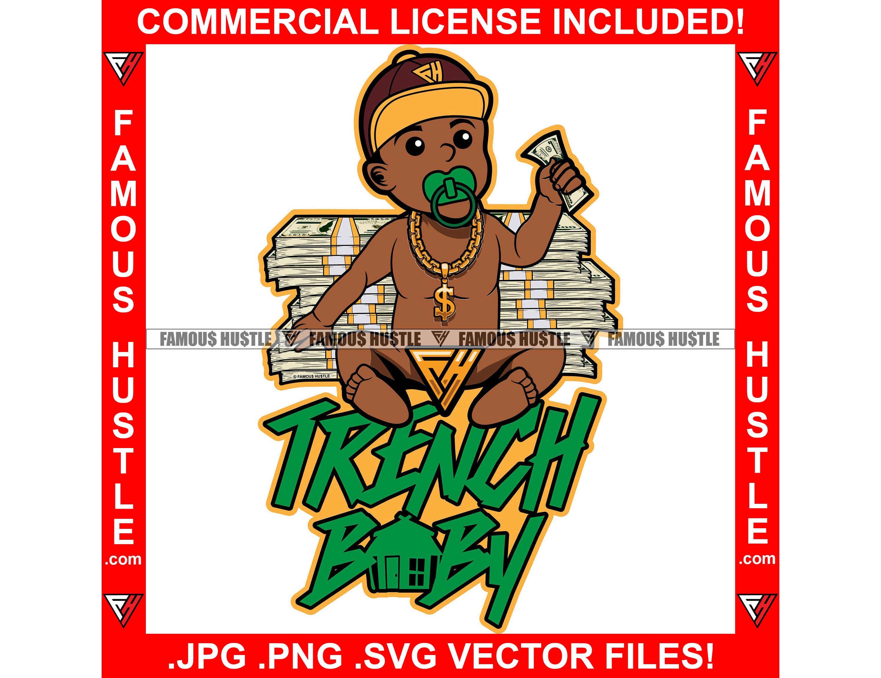 Trench Baby Holding Money Stack Chain Necklace Boy Pacifier Cash Rich ...