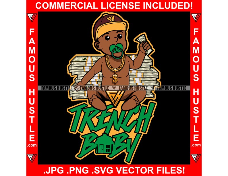 Trench Baby Holding Money Stack Chain Necklace Boy Pacifier Cash Rich ...