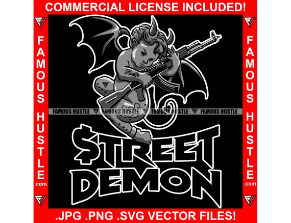 Street Demon Gangster Devil Statue Wings Tail Machine Gun - Etsy