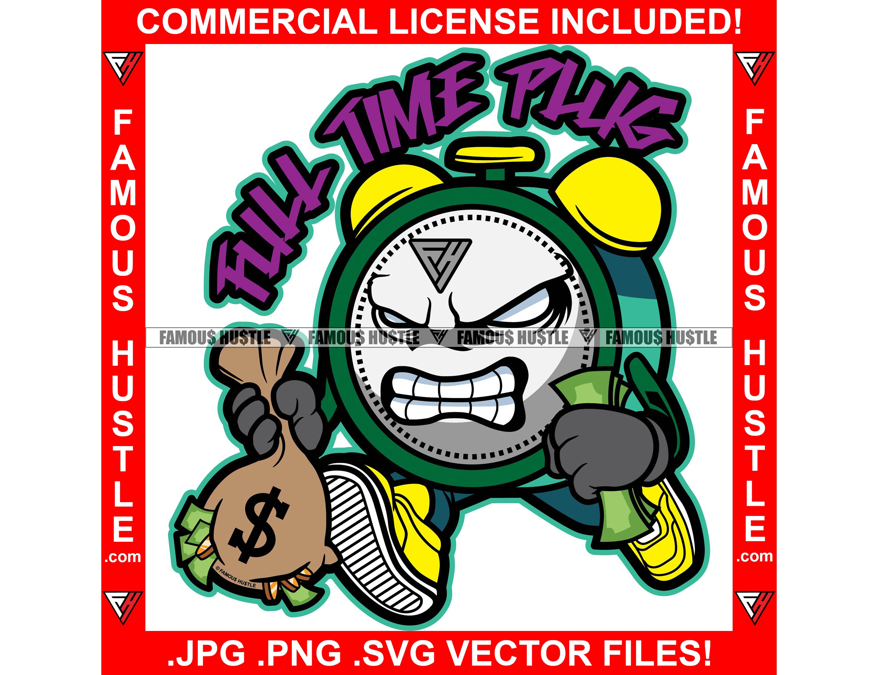 Full Time Plug Gangster Clock Character Money Bag Cash Stack | Etsy