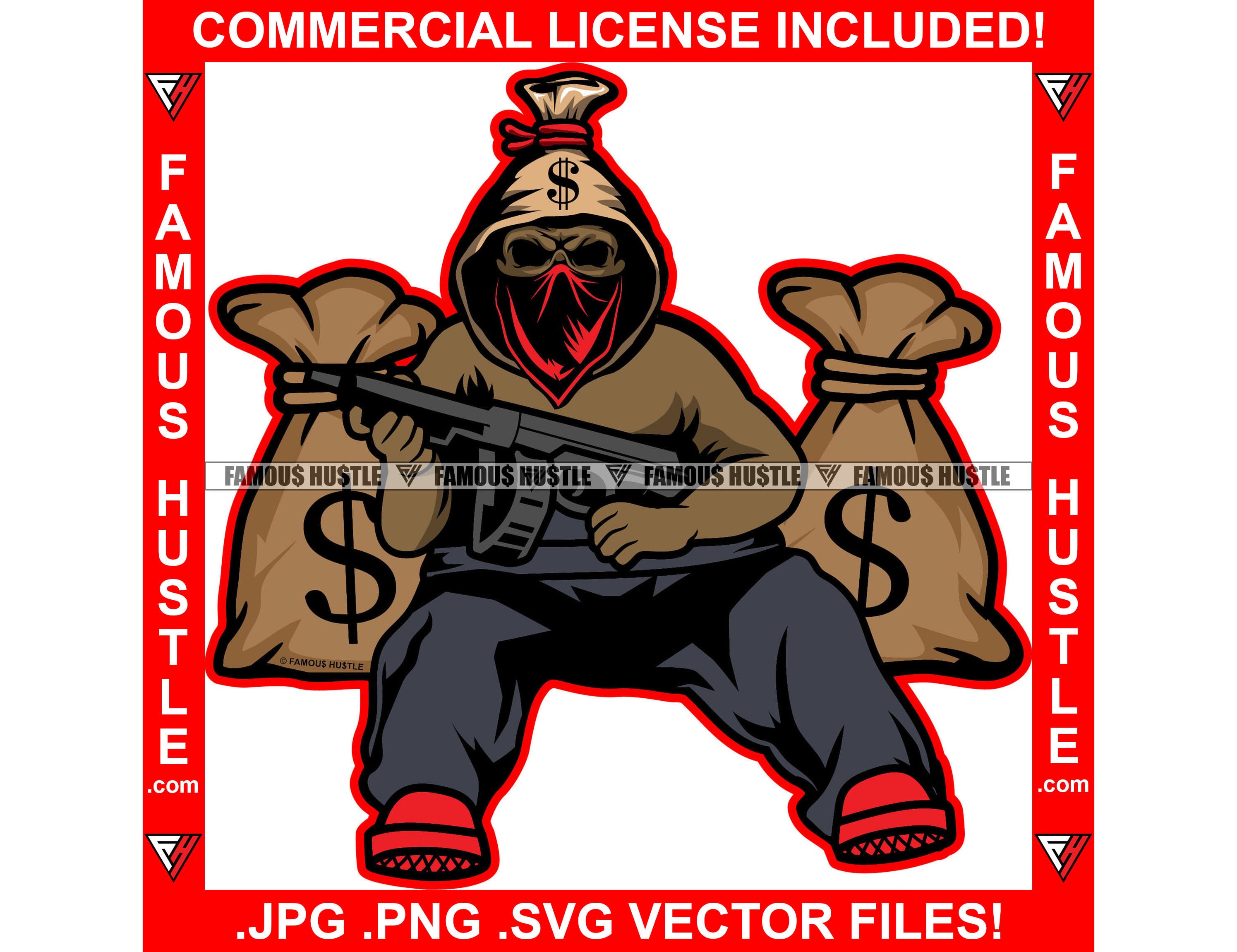 Money Bag Head Cartoon Character Gang Member Bandanna Mask - Etsy