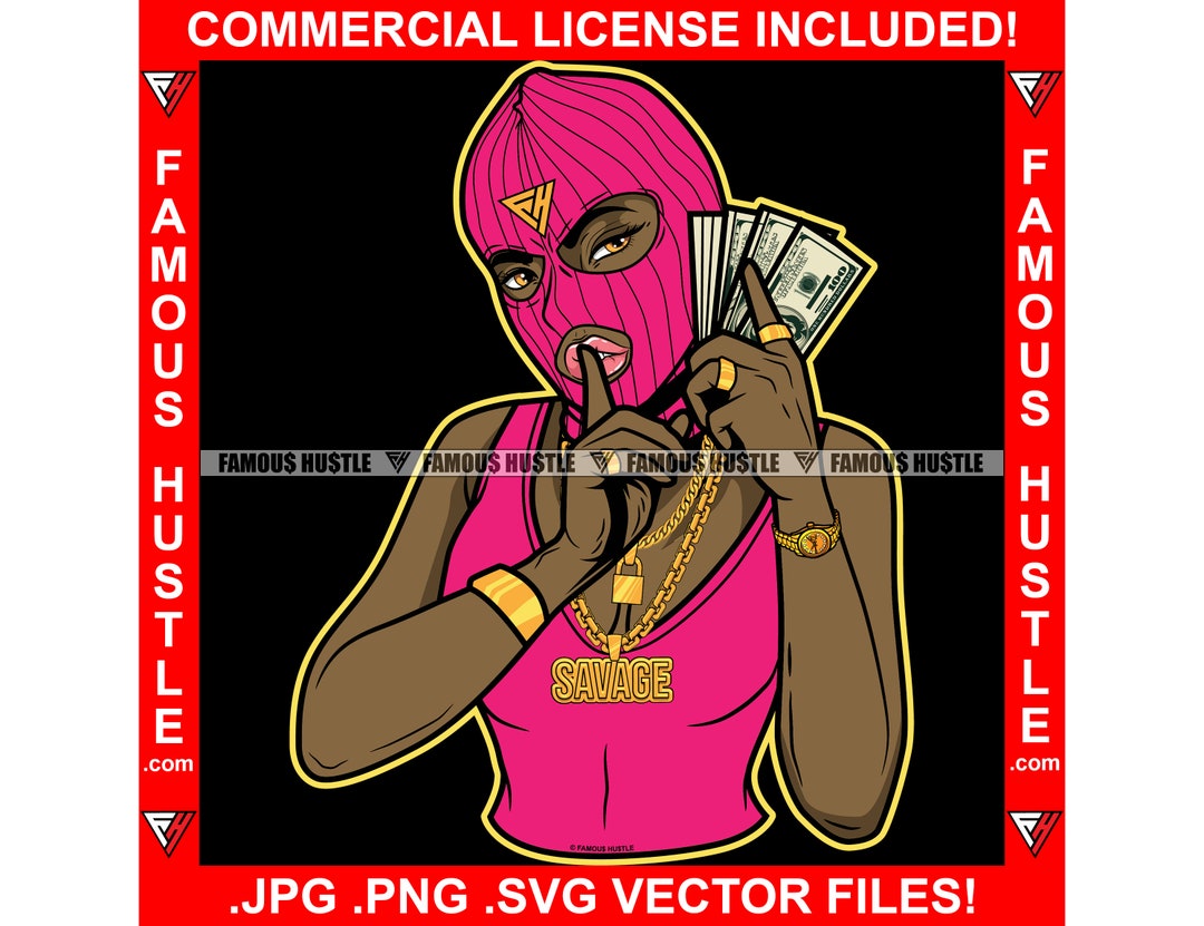 Sexy Gangster Woman Ski Mask Money Phone Shhh Sign Finger Savage ...