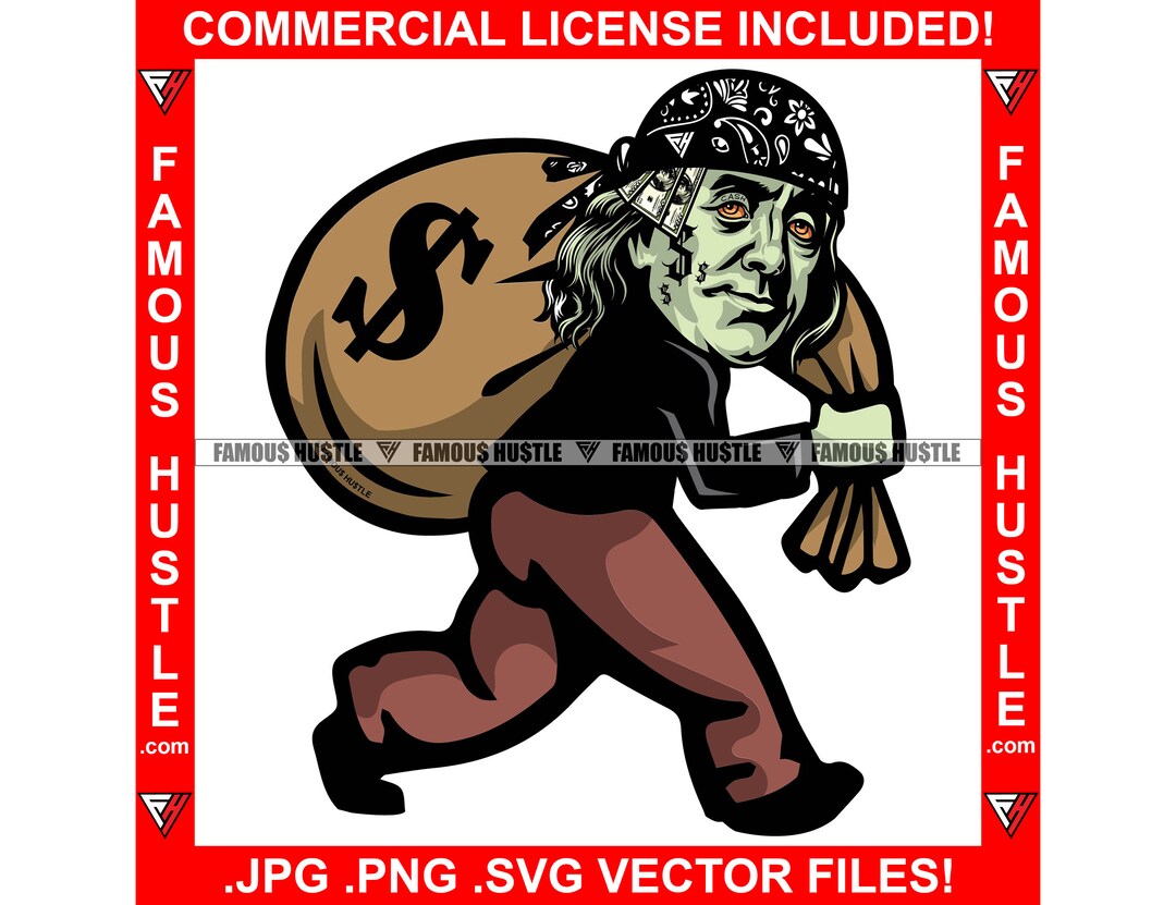Gangster Ben Franklin Face Tattoos Cash Bandanna Big Money Bag Savage ...