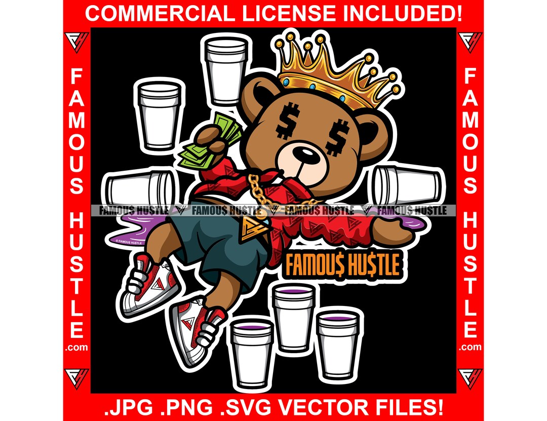 Famous Hustle Teddy Bear King Passed Out Lean Purple Drink Gold Chain ...