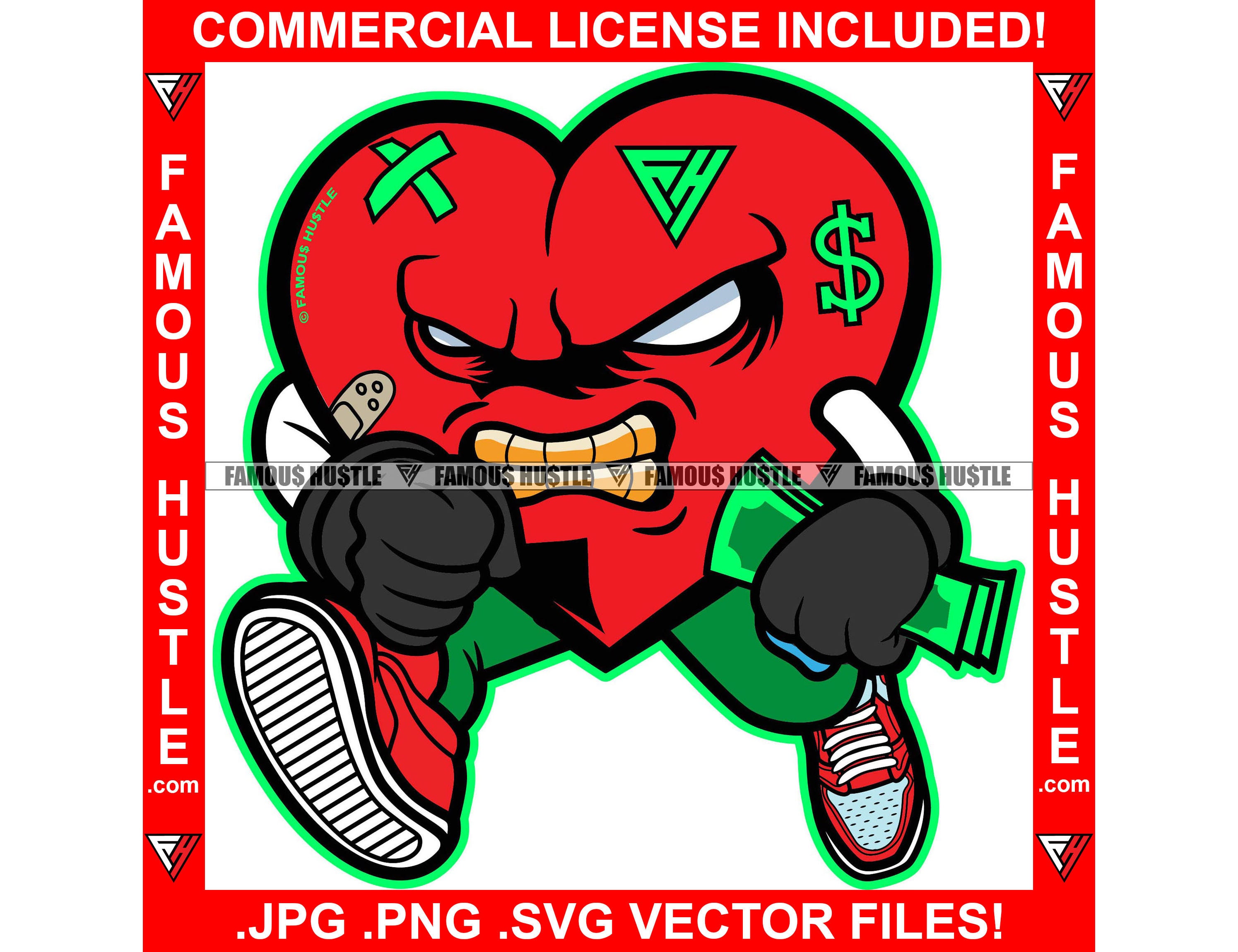 Angry Gangster Heart Gold Teeth Cash Money Tattoo Hip Hop Rap | Etsy