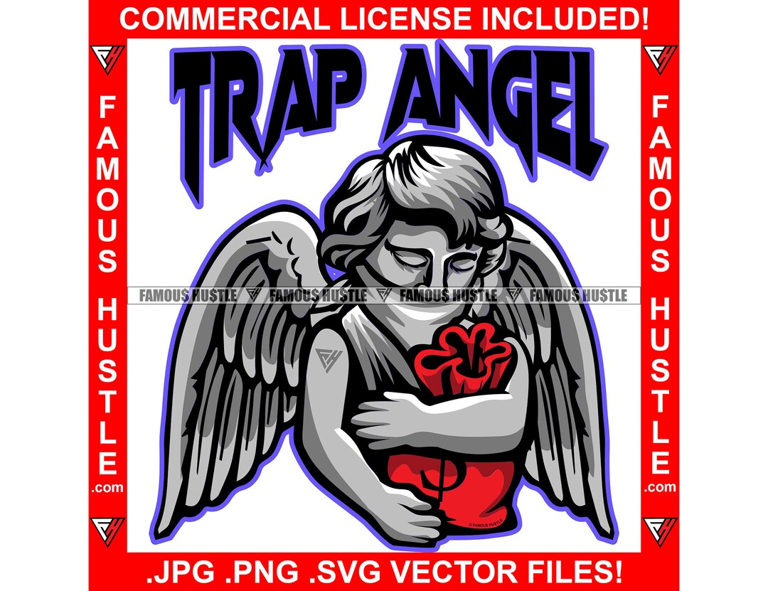 Trap Angel Statue Tattoo Wings Plug Holding Cash Money Bag Hood Thug ...
