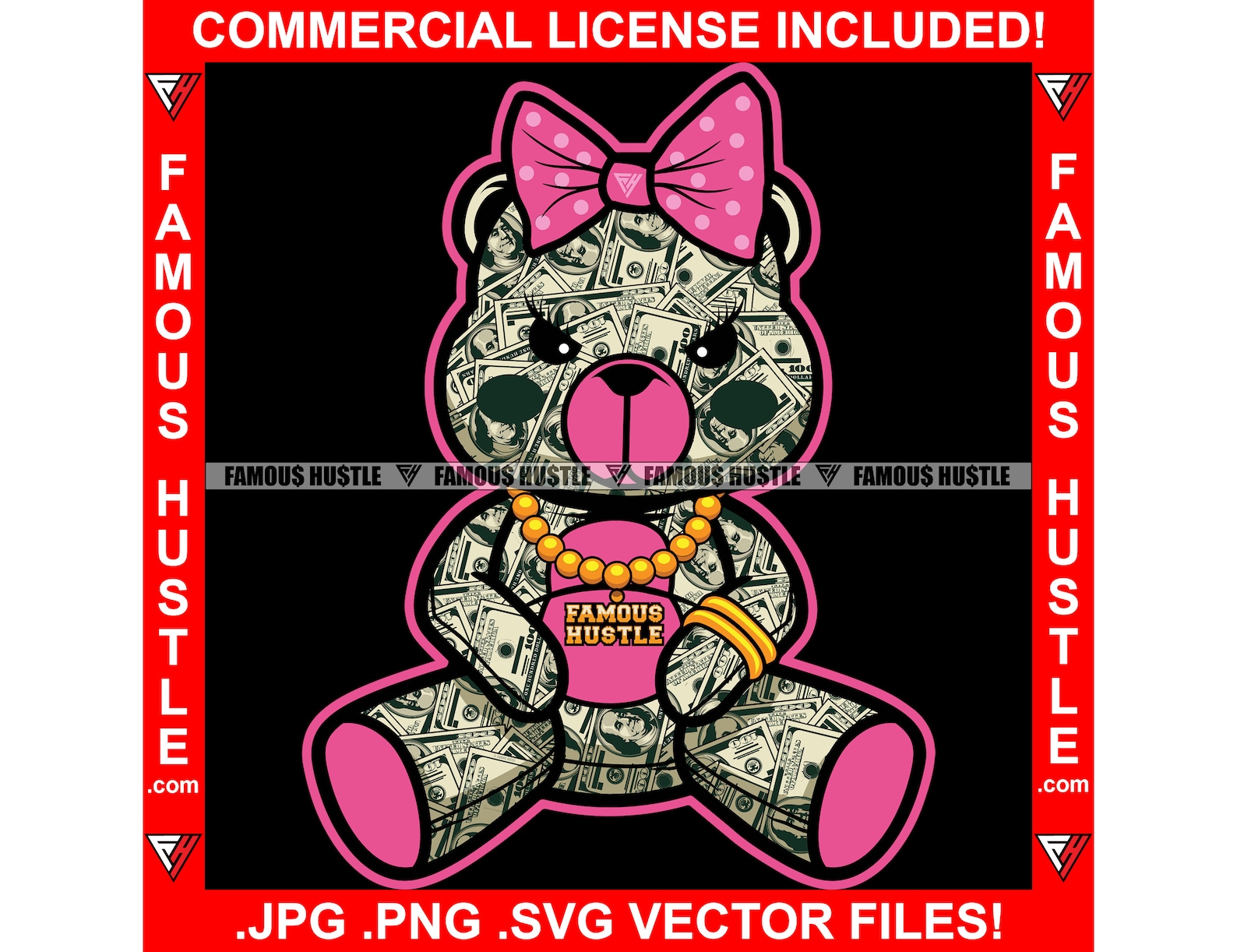 Pink Money Teddy Bear Made of Cash Wearing Gold Chain Necklace | Etsy