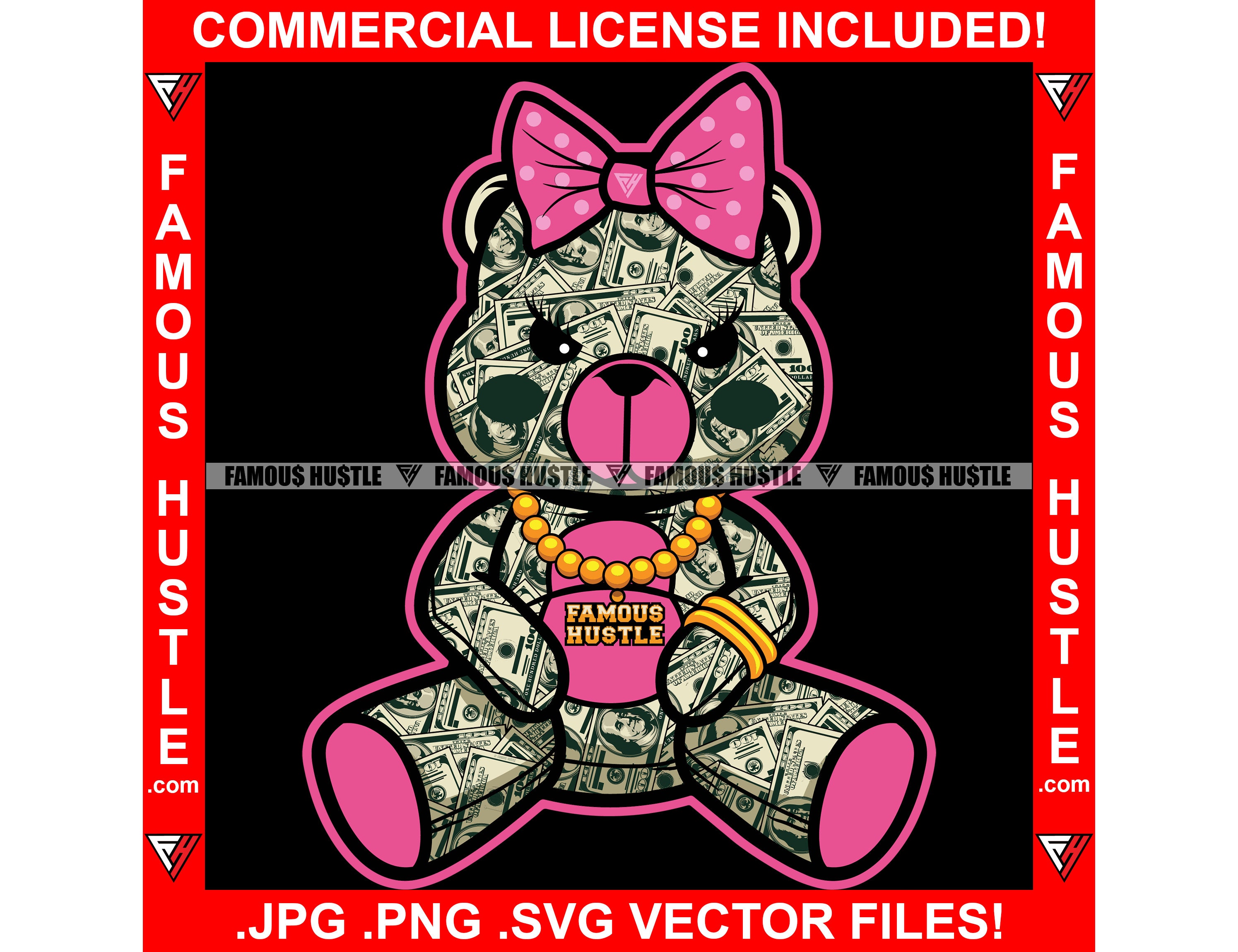 Pink Money Teddy Bear Made of Cash Wearing Gold Chain Necklace - Etsy