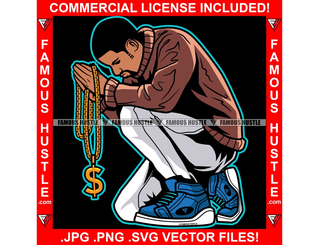 Famous Hustle Gangster Man Praying Gold Dollar Sign Chain Ghetto Rapper ...